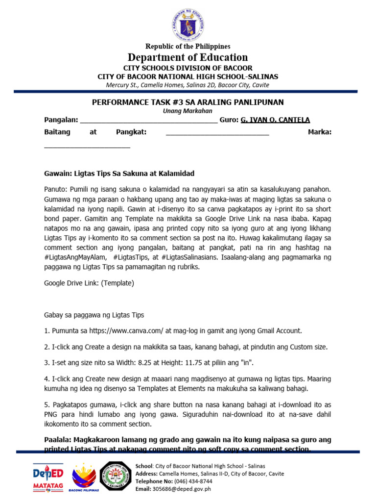 PT#3 - Q1 - Ligtas Tips | PDF