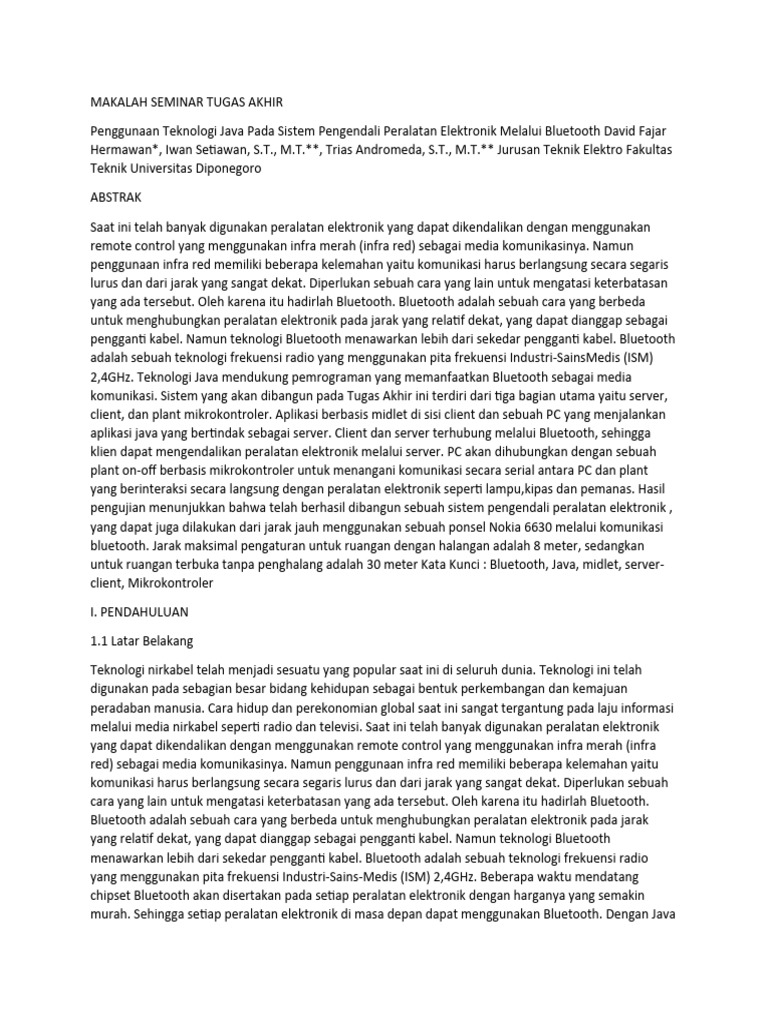 Sistem Kontrol Elektronik Bluetooth Java | PDF | Teknologi & Rekayasa
