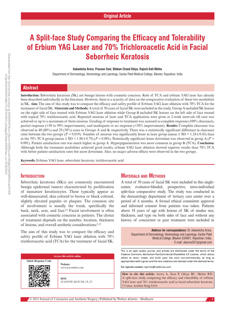 A Split Face Study Comparing The Efficacy And.52 | PDF | Scar | Laser