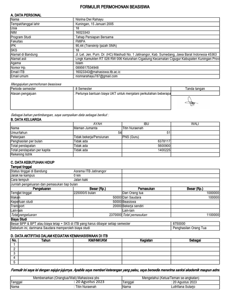 Formulir Permohonan Beasiswa - Baru Revisi - 4 | PDF