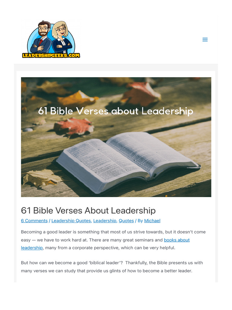 61 Top Bible Verses About Leadership (With Explanations) | PDF ...