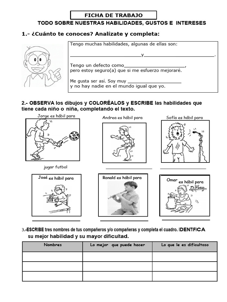 Ficha de Trabajo Gustos - Habilidades y Preferencias | PDF