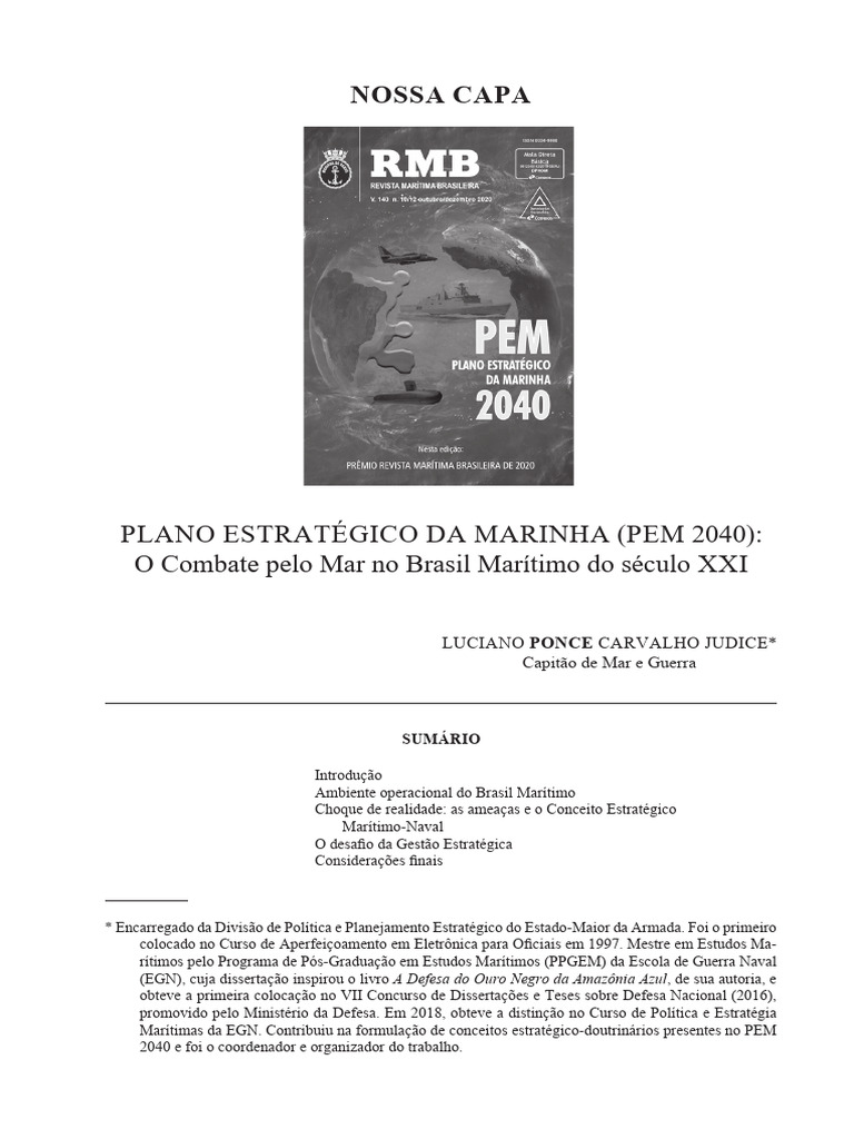 PEM 2040: Estratégia Marítima do Brasil | PDF | Brasil | Marinha dos ...