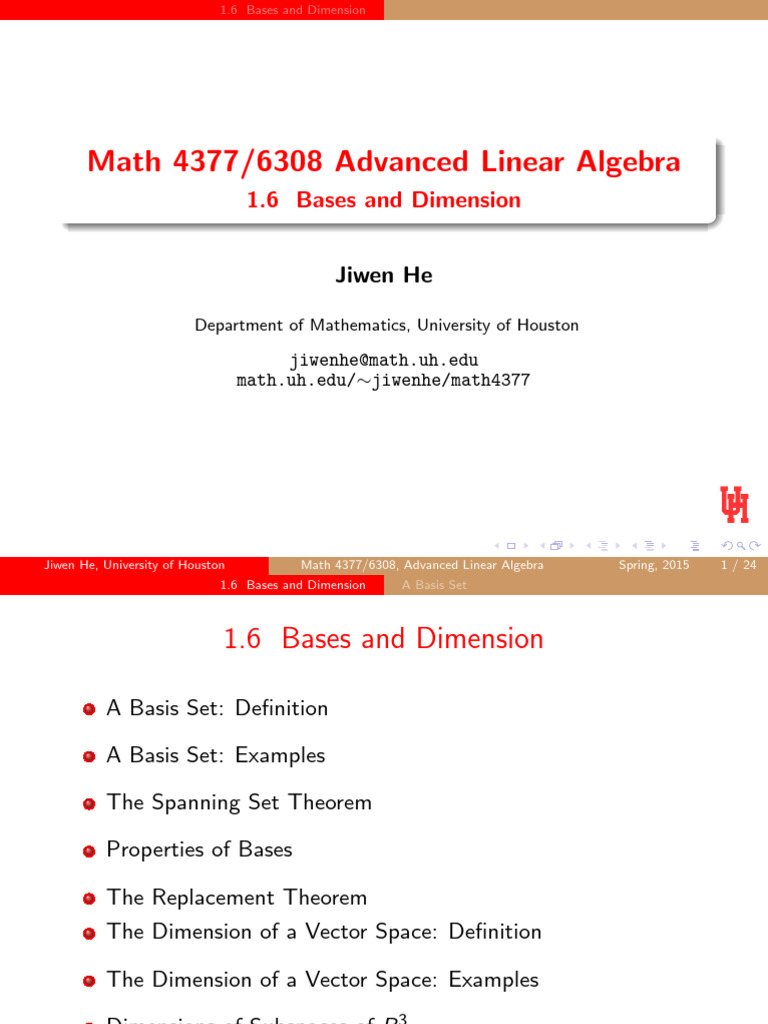 Sec1 6 | PDF | Basis (Linear Algebra) | Linear Subspace