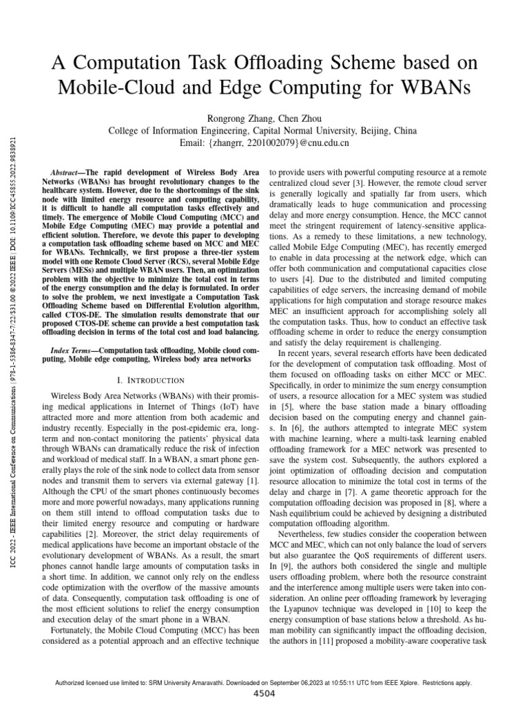 A Computation Task Offloading Scheme Based On Mobile Cloud And Edge Computing For Wbans