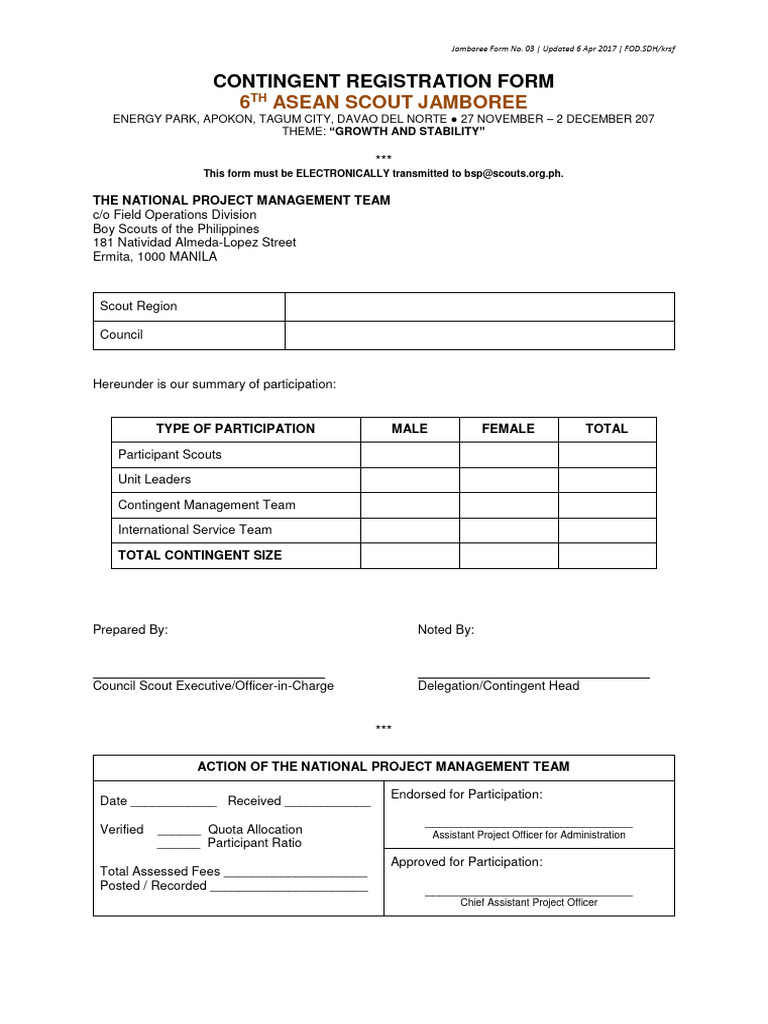 Jamboree Form No. 03 Contigent Registration Form | PDF | Business ...
