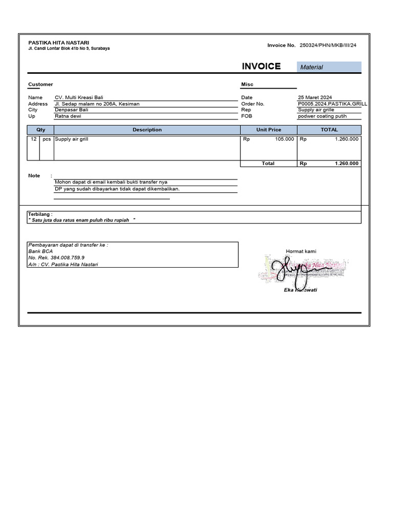 25 Maret 2024 Invoice - Multi Kreasi Grill | PDF