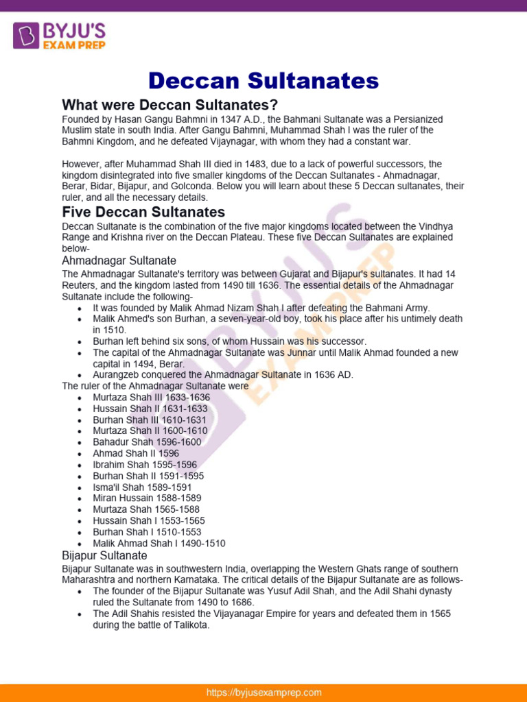 Overview of the Five Deccan Sultanates | PDF