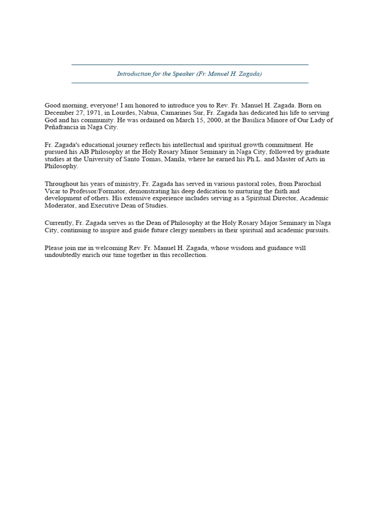 Introduction For The Speaker Pdf