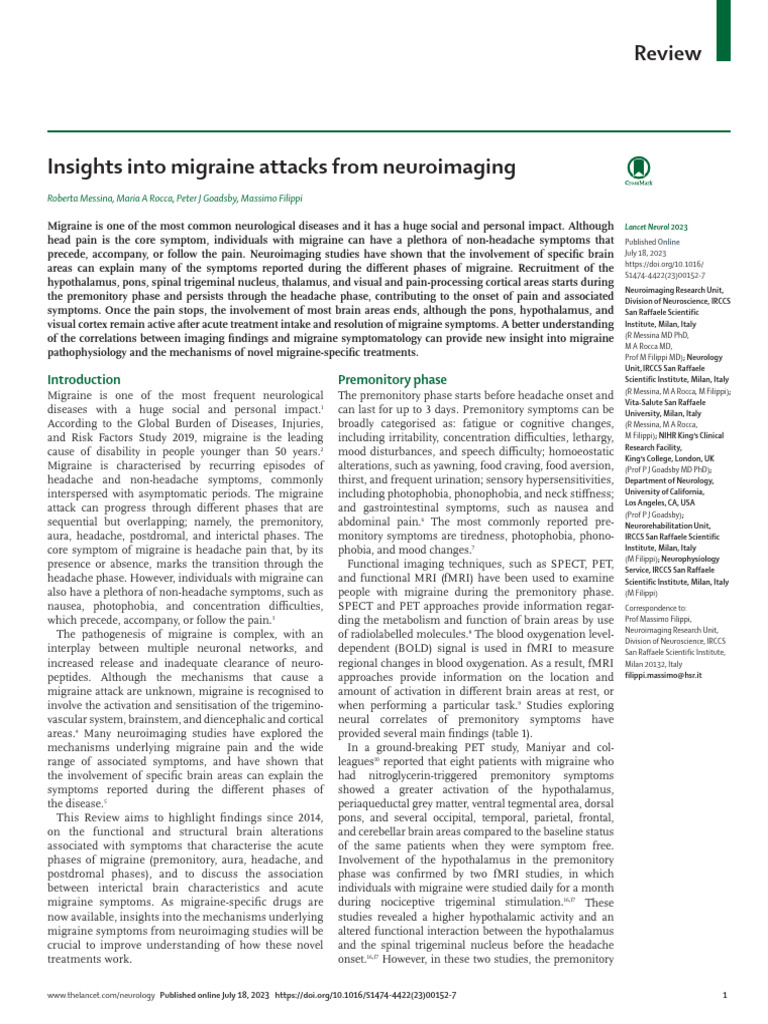 1 s2.0 S1474442223001527 Main | PDF | Migraine | Cerebral Cortex