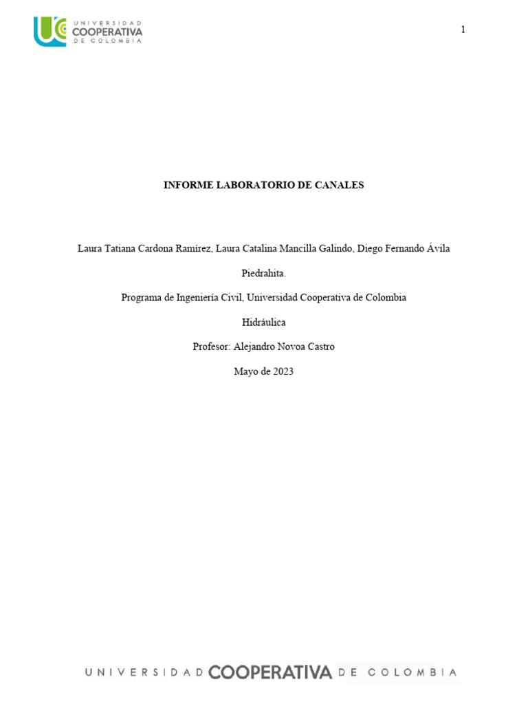 Informe de Laboratorio de Canales | PDF | Canal | Agua