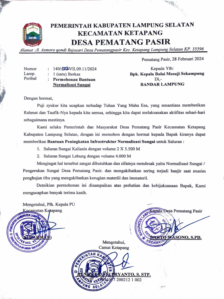 Proposal Permohonan Normalisasi Sungai - Balai | PDF