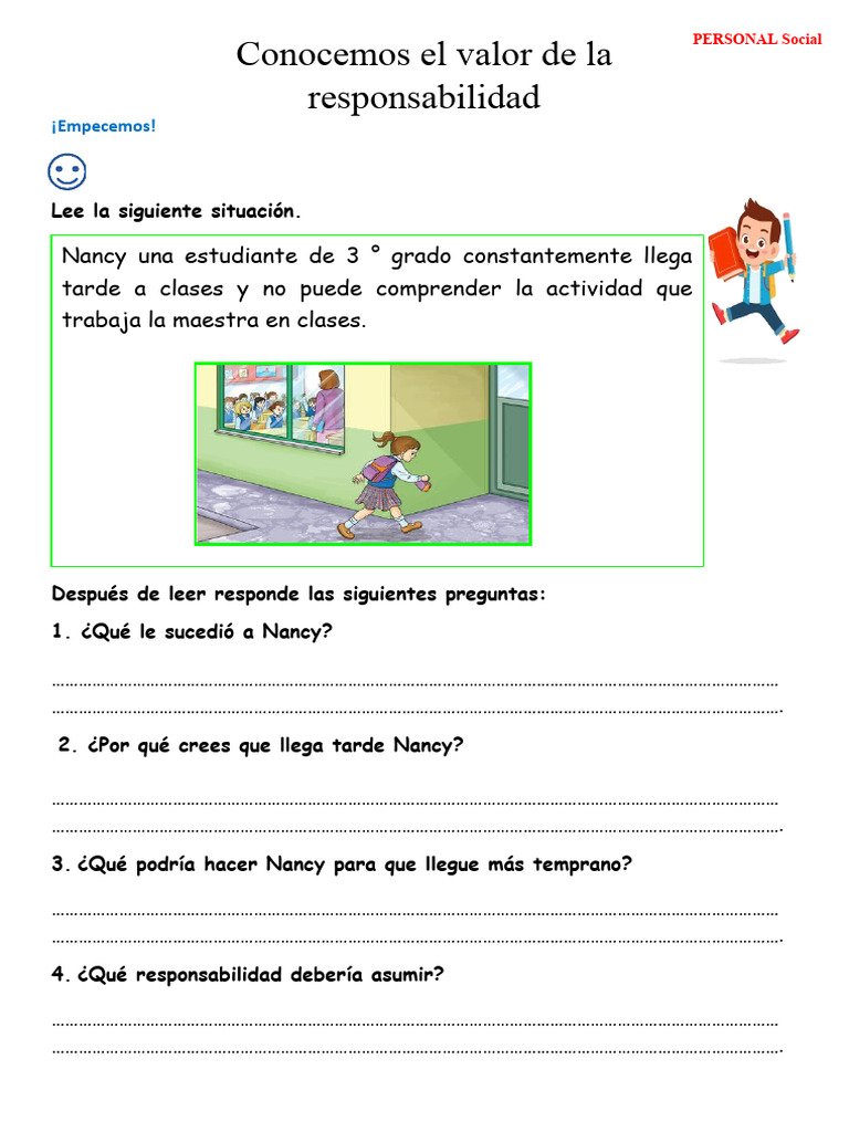 LUNES 1 DE ABRIL FICHA PS. Conocemos El Valor de La Responsabilidad | PDF