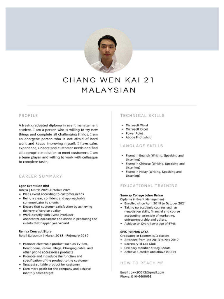 Resume-Chang Wen Kai | PDF