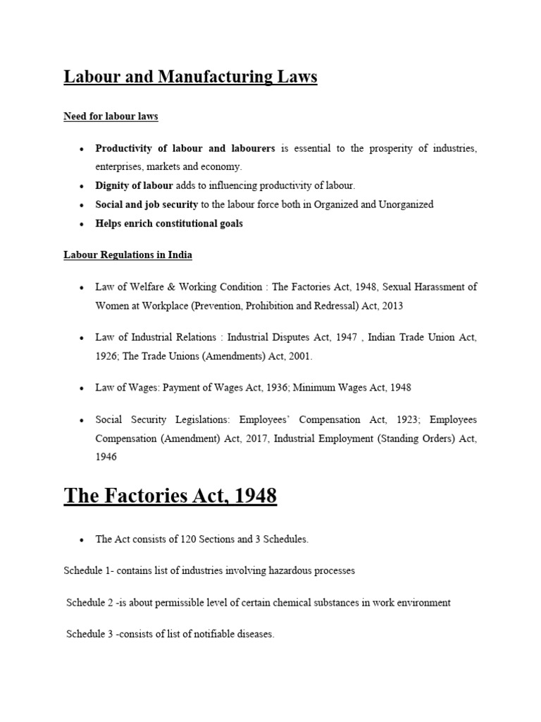 Labour and Manufacturing Laws | PDF | Cost Of Living | Labour Law