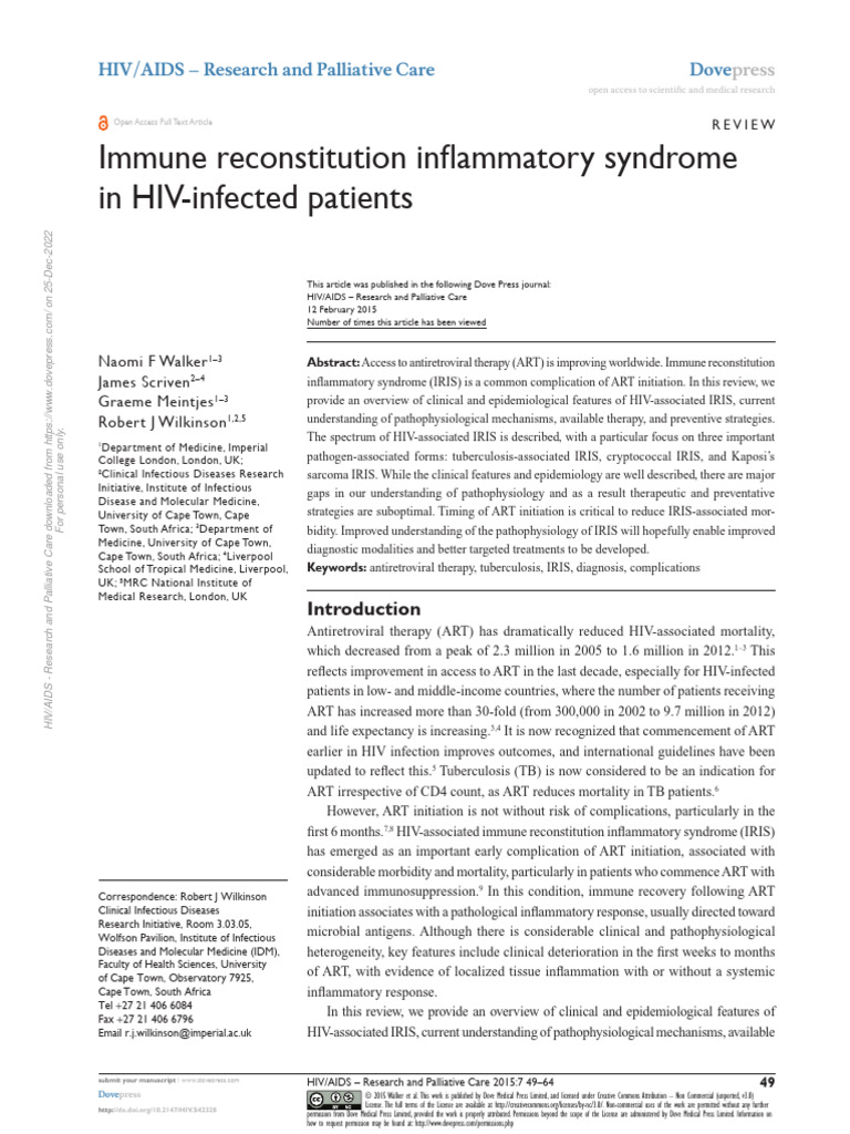 HIV IRIS: Clinical Features & Management | PDF | Immune System ...