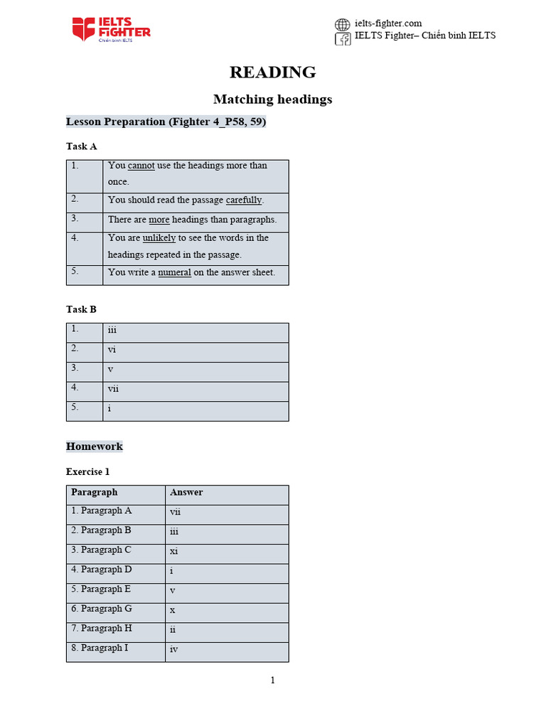 Answer Key. L2. Reading - Matching Headings | PDF | Transport | Linguistics