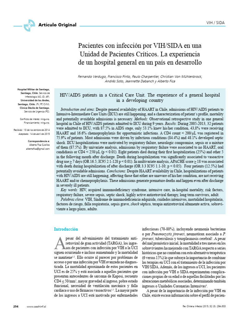 Pacientes Con Infeccion VIH en Unidades Criticos | PDF | VIH / SIDA ...
