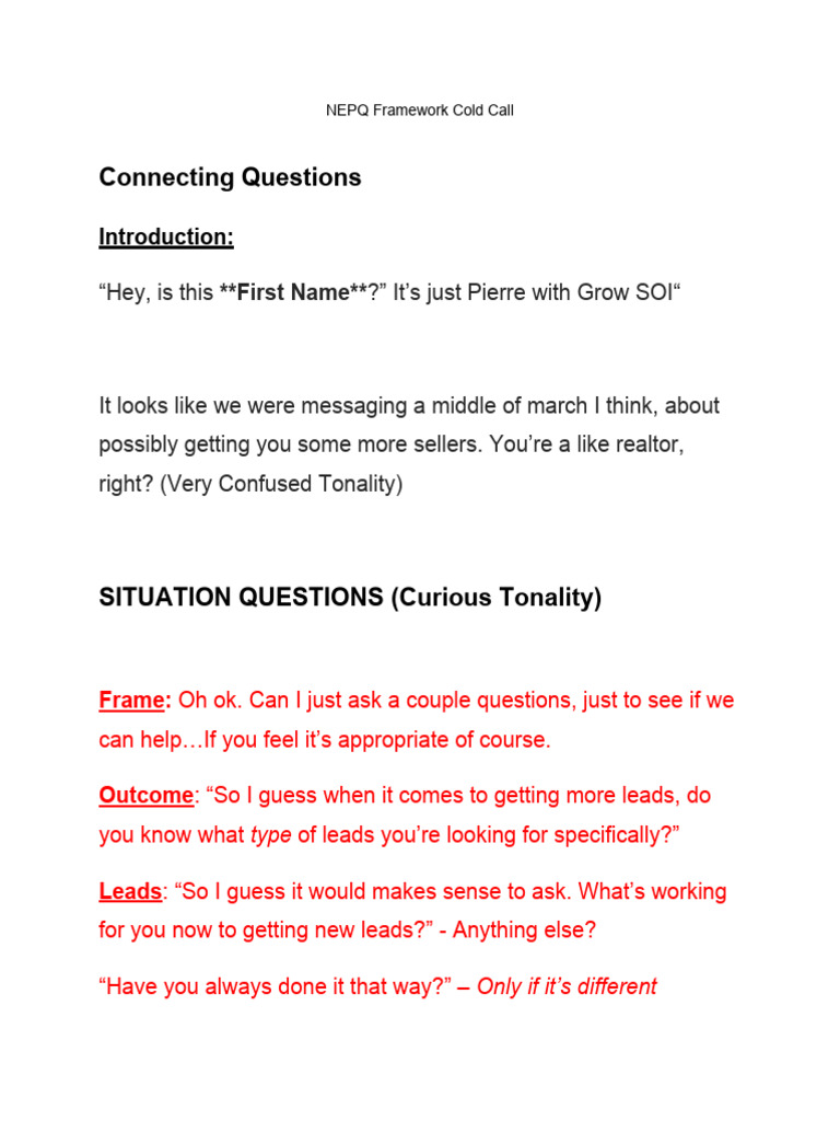 NEPQ Cold Calling Call | PDF