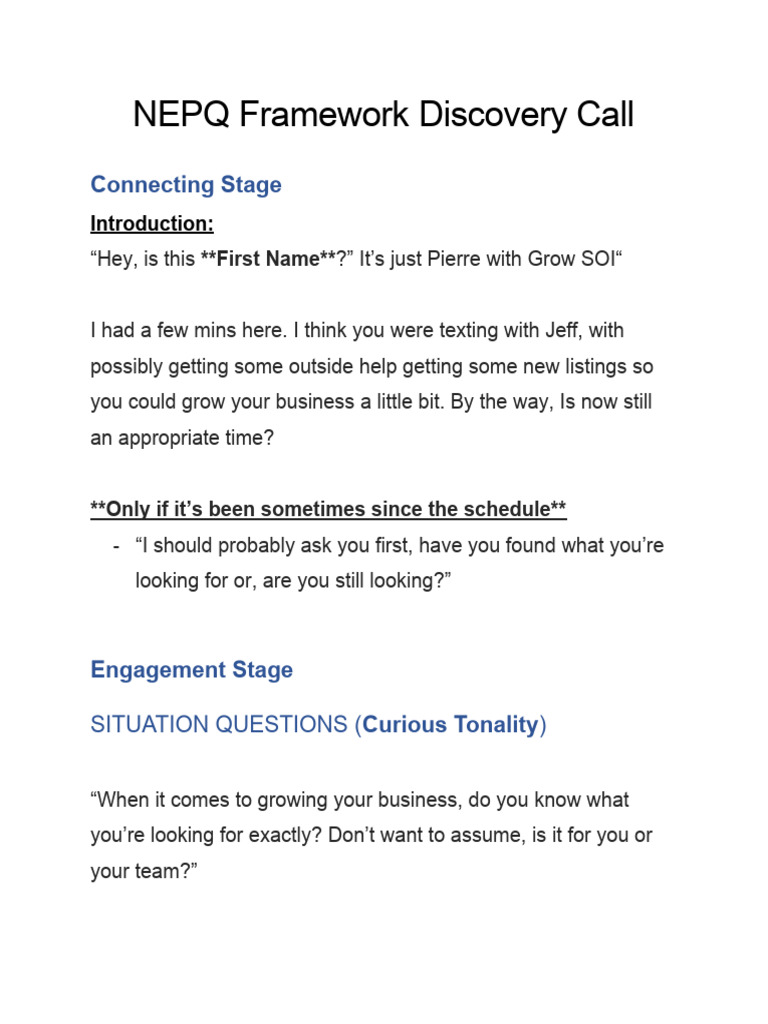 NEPQ Framework Discovery Call | PDF