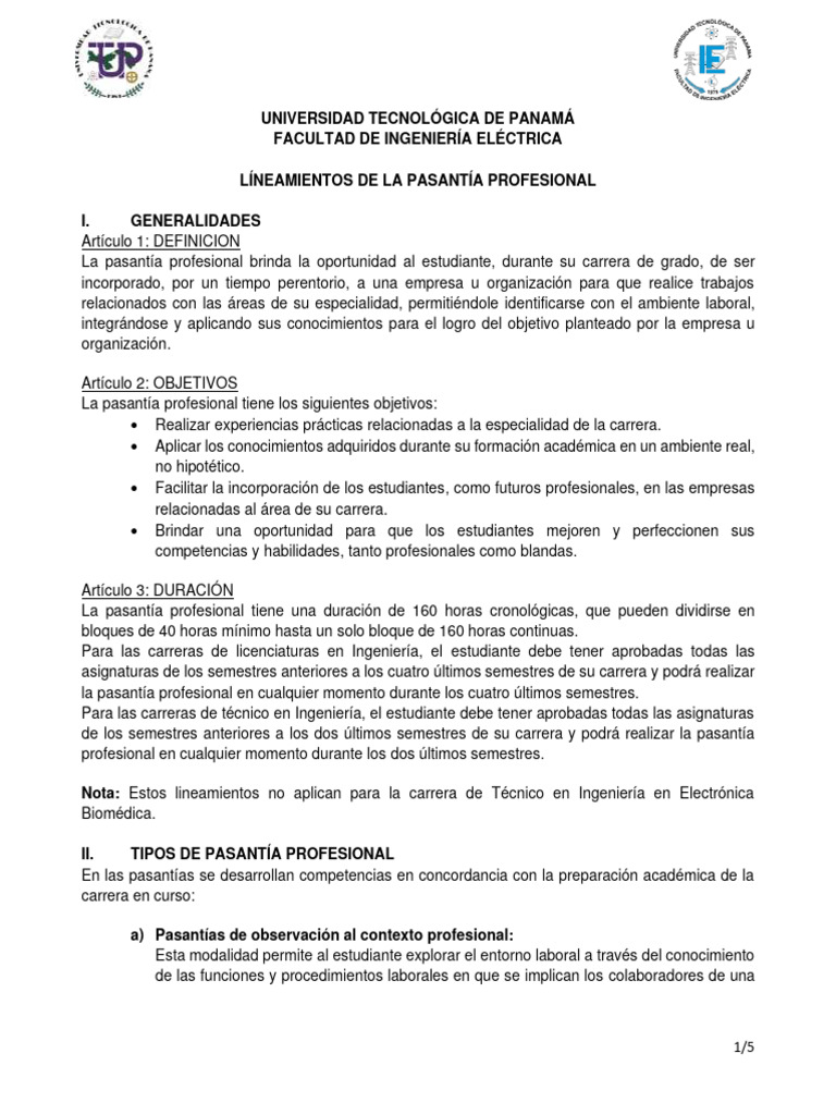 Lineamientos de Pasantía Profesional UTP | PDF | Gestión de recursos humanos | Empleo