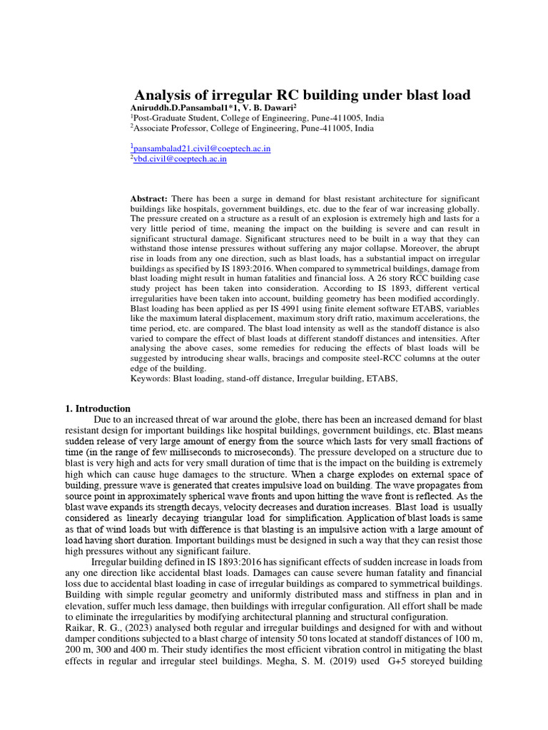 Irregular RC Building Blast Analysis | PDF | Velocity | Strength Of Materials