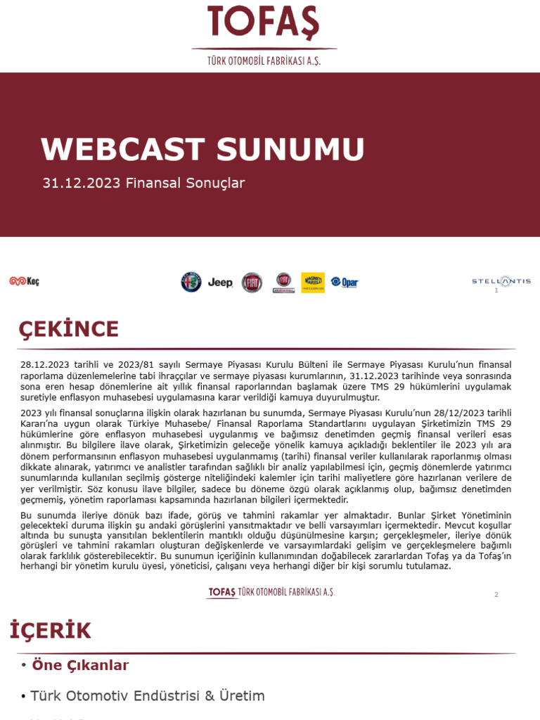 Tofas Webcast Sunumu 2023 | PDF