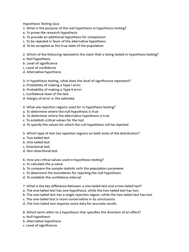 Hypothesis Testing Quarter | PDF | Statistical Hypothesis Testing ...