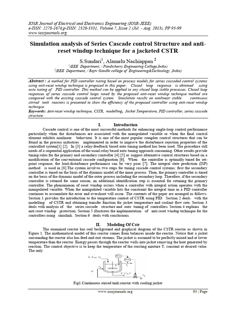 G - Simulation Analysis of CSTR With Anti Integral Windup | PDF | Control Theory | Chemical Reactor