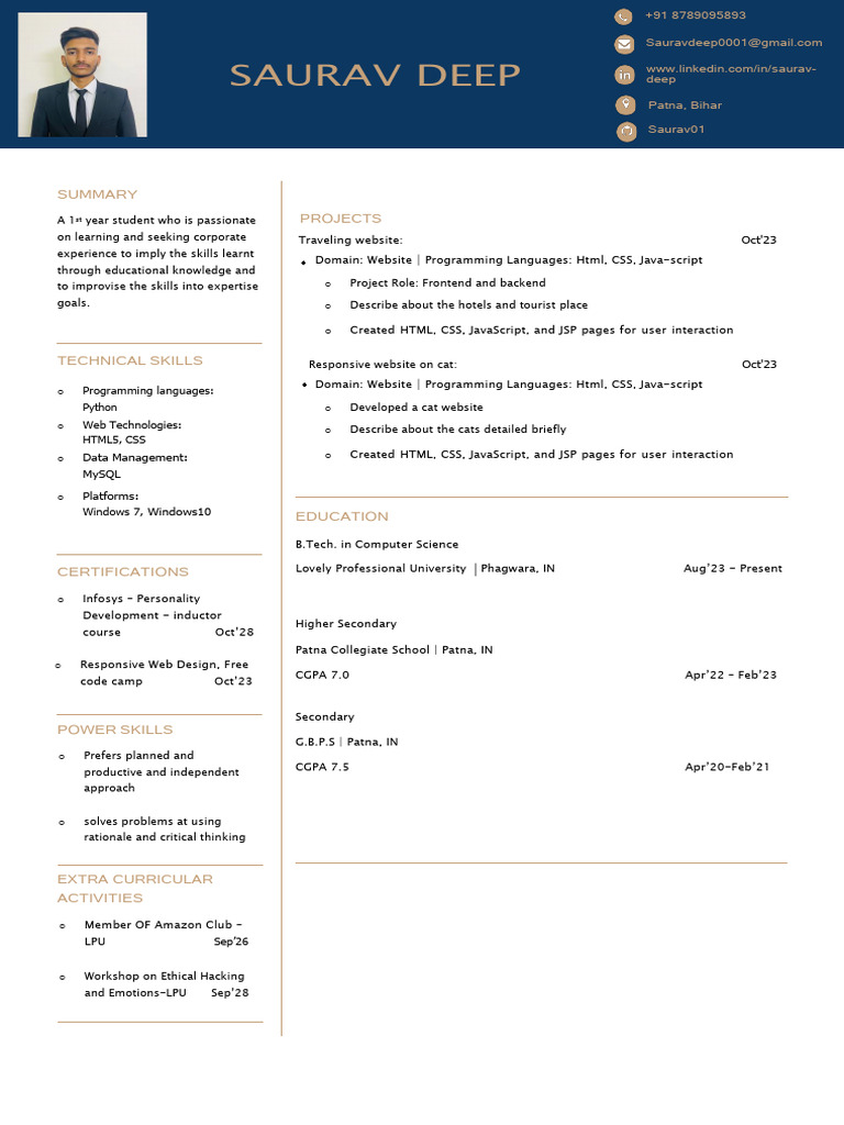 SAURAV CV | PDF | World Wide Web | Internet & Web