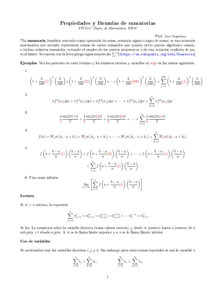 Formulario de Sumatorias | PDF | Suma | Notación