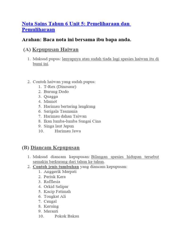 Nota Sains Tahun 6 Unit 5 | PDF
