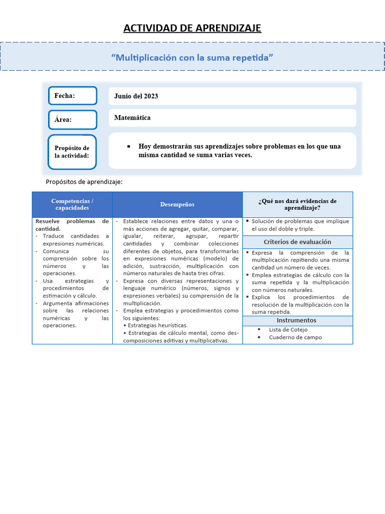 Multiplicación Con Suma Repetida. | PDF | Multiplicación | Aprendizaje