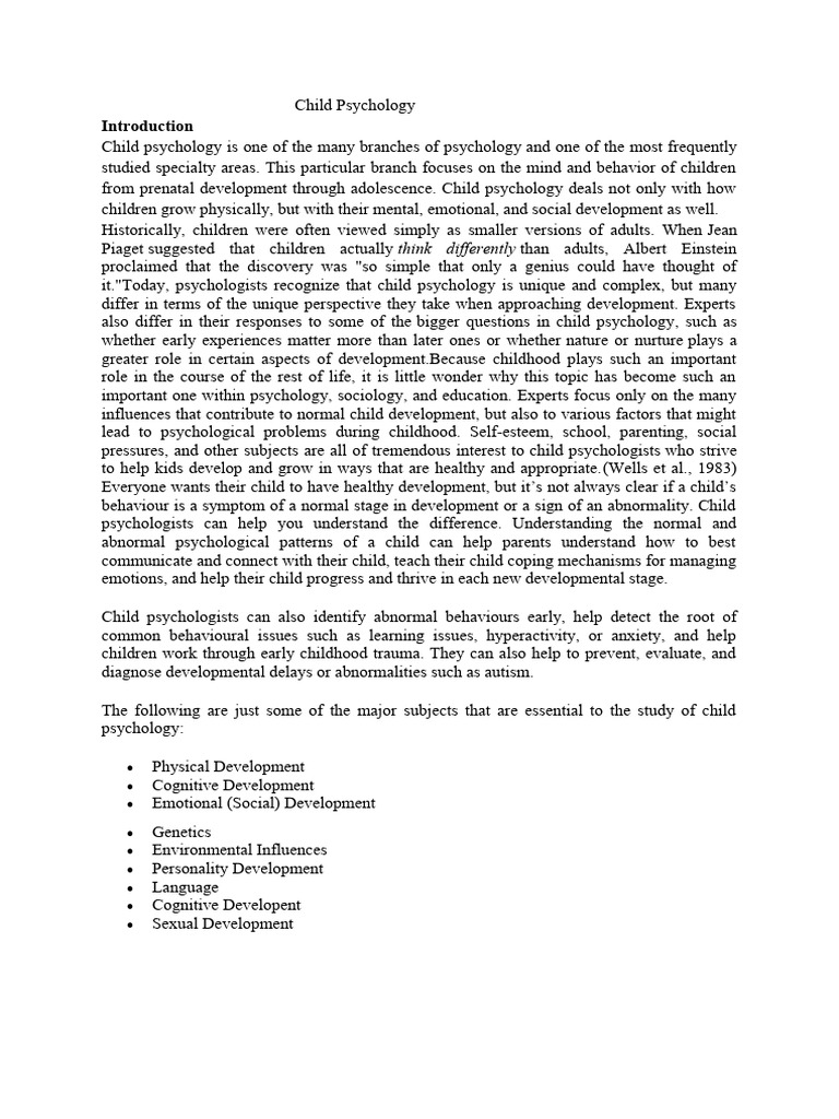 Child Psychology Pdf Developmental Psychology Cognitive Development