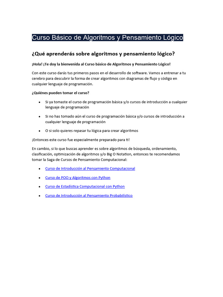 Curso Básico de Algoritmos y Pensamiento Lógico | PDF | Poco | Byte