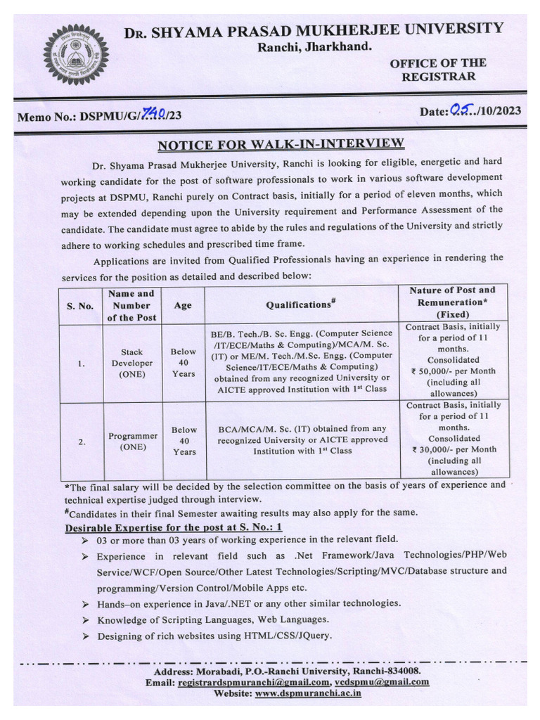 Recruitment Notice For Stack Developer1 | PDF