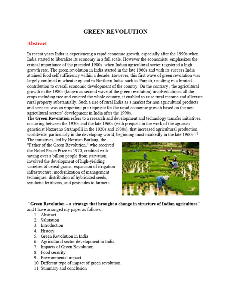 A PAPER ON Green Revolution | PDF | Green Revolution | Agriculture