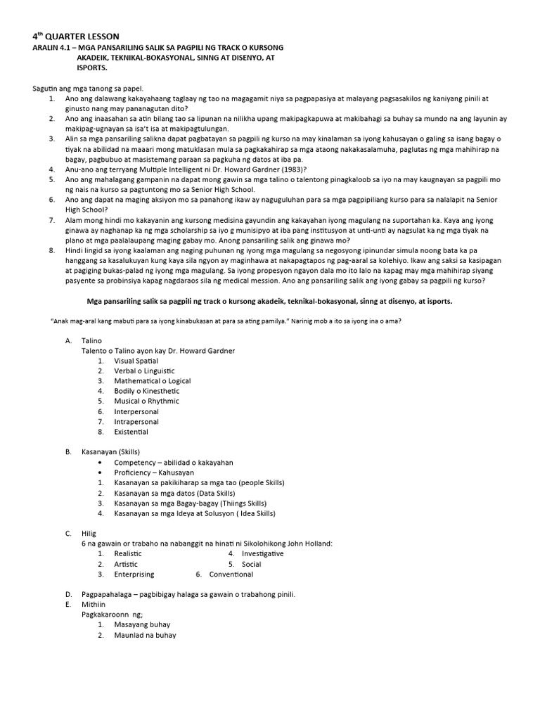 4th QUARTER LESSON | PDF