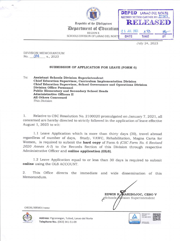 Submission of Application For Leave (Form 6) | PDF