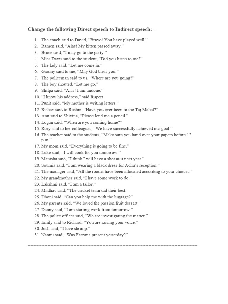 Reported Speech - Exercise | PDF