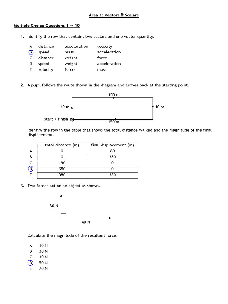 Vectors & Scalars: MCQs & Problems | PDF | Force | Speed