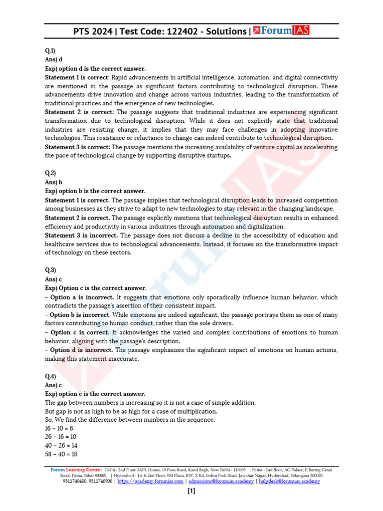 PTS 2024 Test Code 122402 Solutions | PDF | Human Impact On The ...
