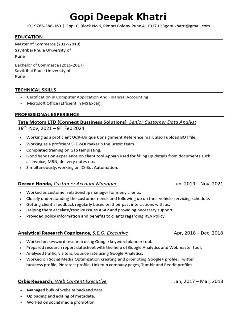 Gopi Deepak Khatri: Data Analyst CV | PDF | Business
