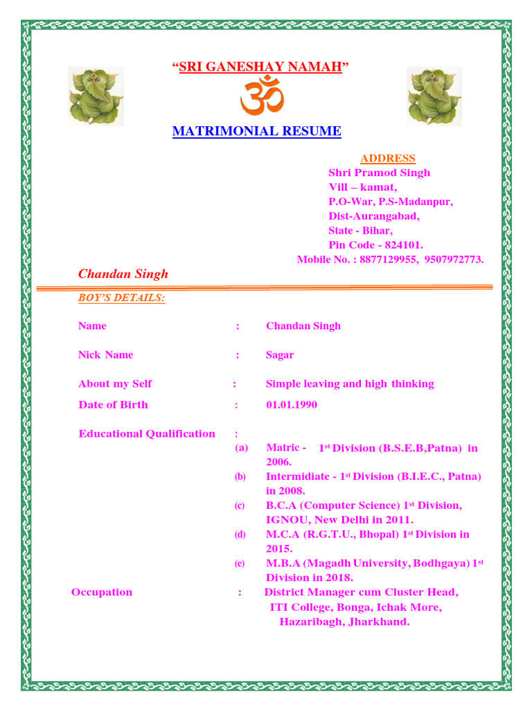 Biodata(Chandan Singh) | PDF
