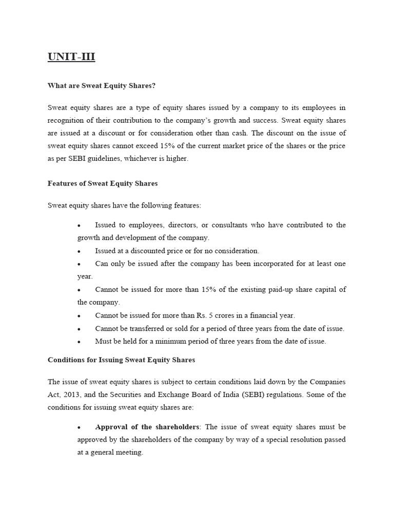 Understanding Sweat Equity Shares | PDF | Share Repurchase | Stocks