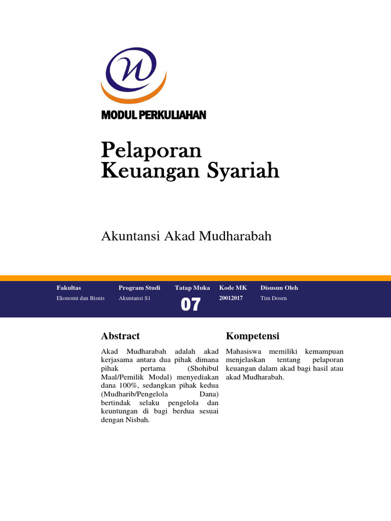 Modul PKS Pertemuan 07 - Akad Mudharabah - 20012017 | PDF | Bisnis | Hukum