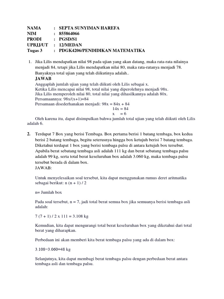 Jawaban Tugas 3 Pendidikan Matematika | PDF