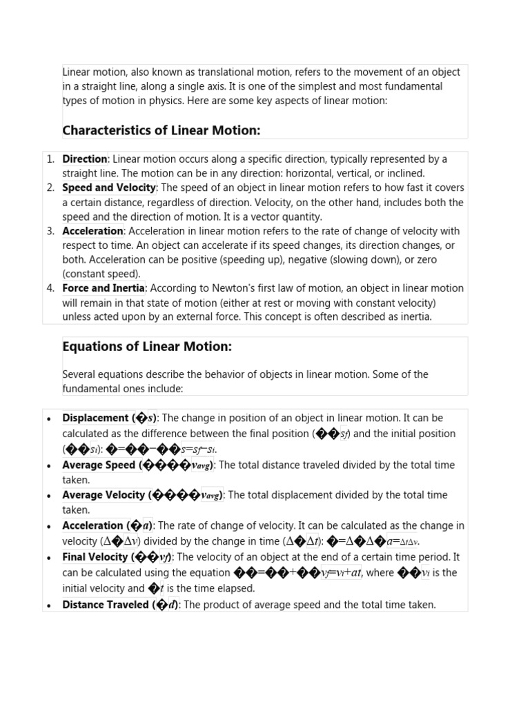 Linear Motion | PDF | Velocity | Acceleration