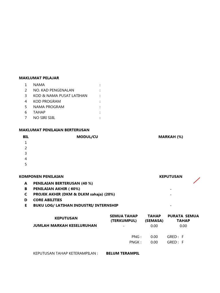 Final Format Borang Transkrip | PDF