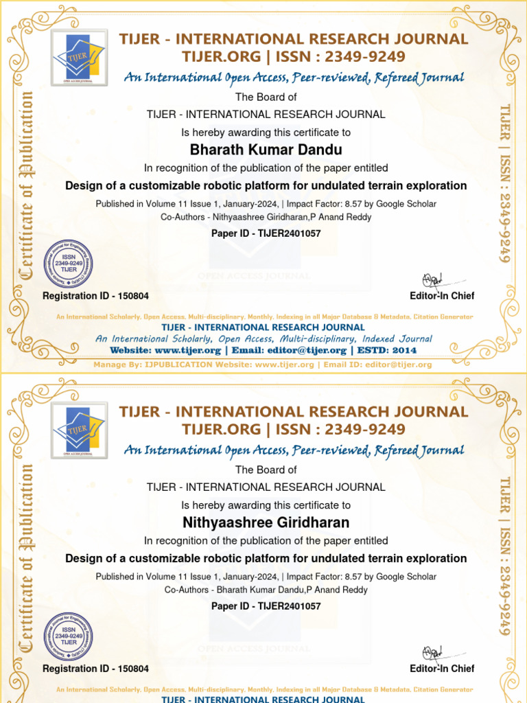 Robotic Platform Design Certificate Award | PDF